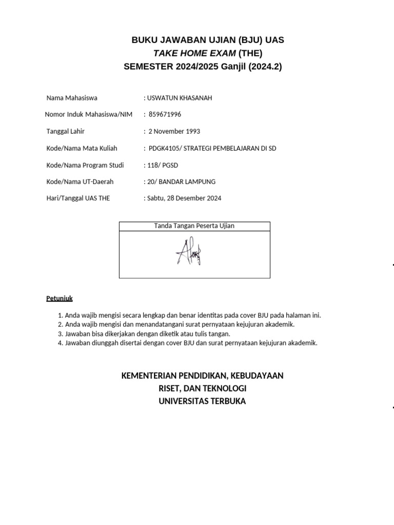 Lembar Jawaban Uswatun Khasanah | PDF