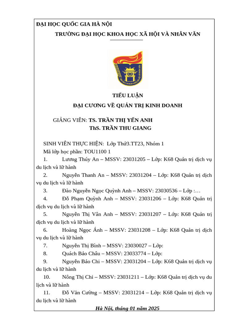 Đề 1. DL.Tiểu luận cuối kỳ Đại cương QTKD HK1 (2024-2025) (1) | PDF