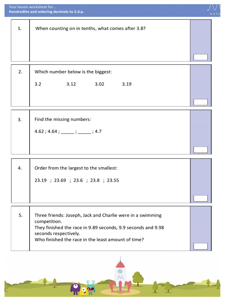 Hundredths and Ordering Decimals To 2.d.p | PDF
