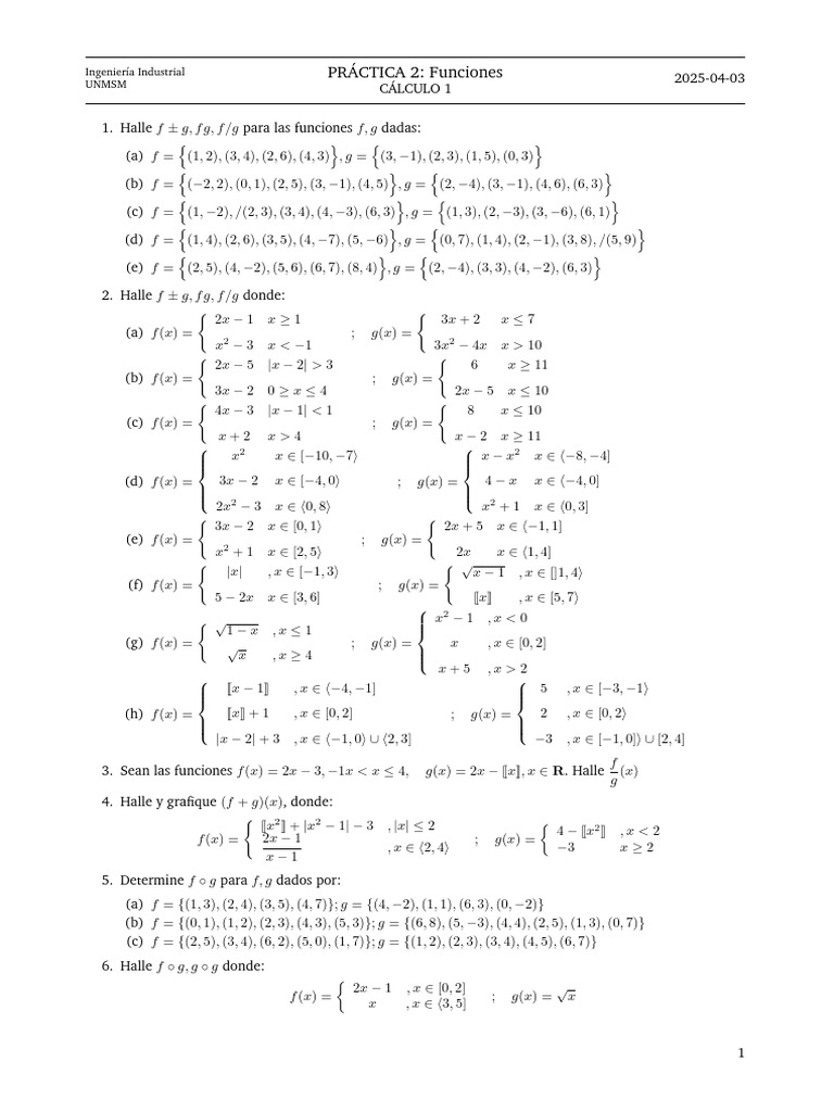 Prac2 Funciones Cal1 Unmsm Ing Ind 2025 1-1 | PDF