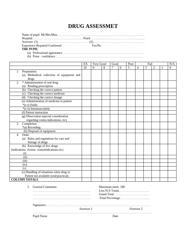 Drug Administration Assessment Form | PDF