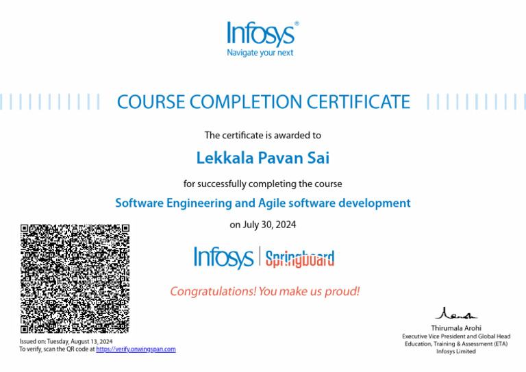 Software Engineering Course Certificate | PDF