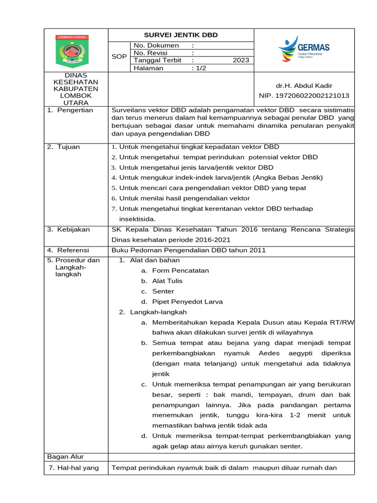 2023 SOP Survei Jentik DBD Fix | PDF