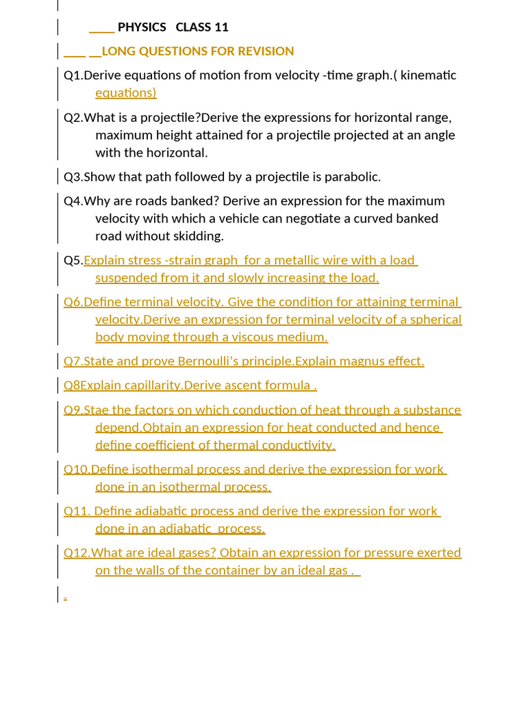 PHYSICS Revision CLASS 11 | PDF