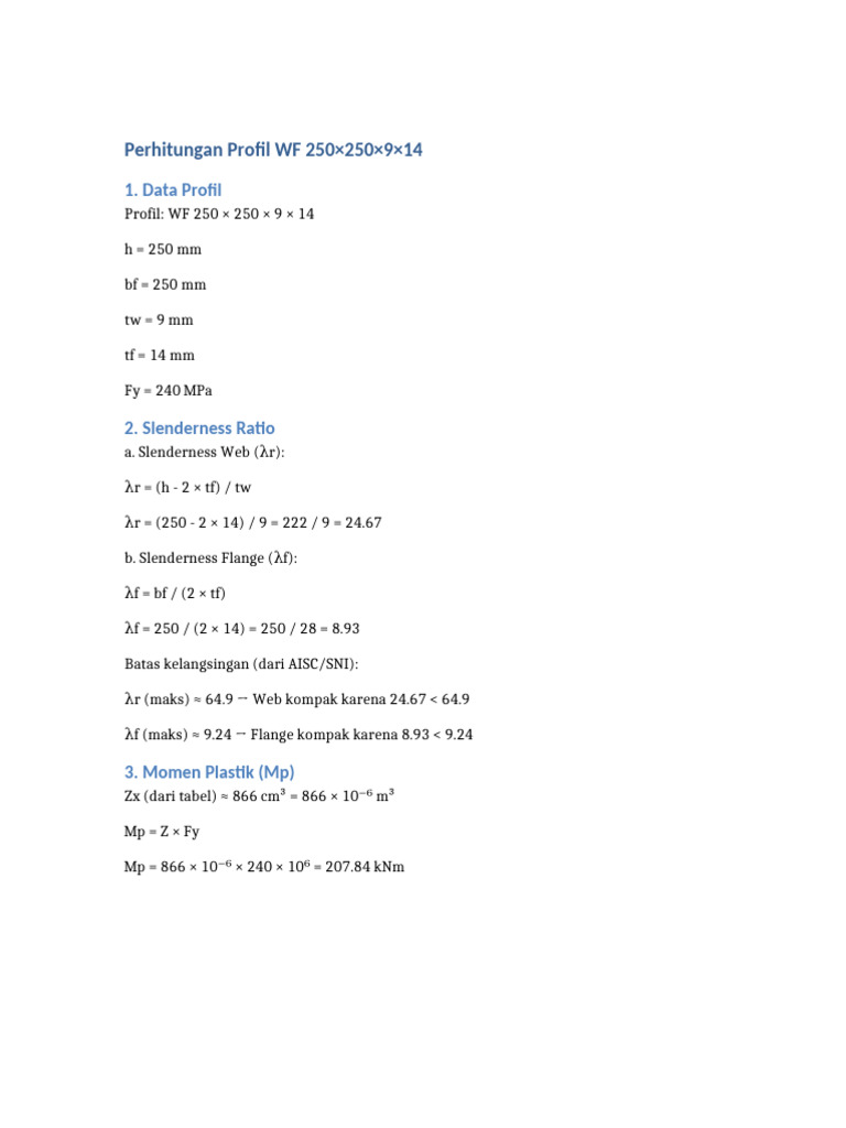 WF 250×250×9×14 Profile Calculation | PDF