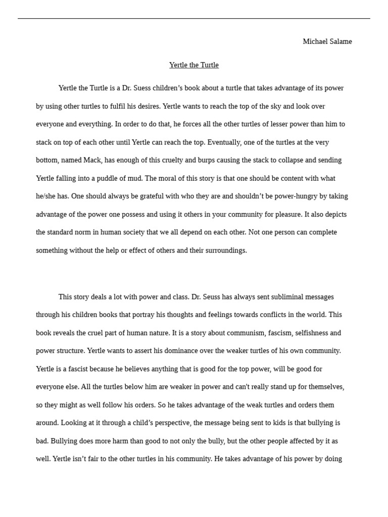 Yertle The Turtle Journal Questions | PDF