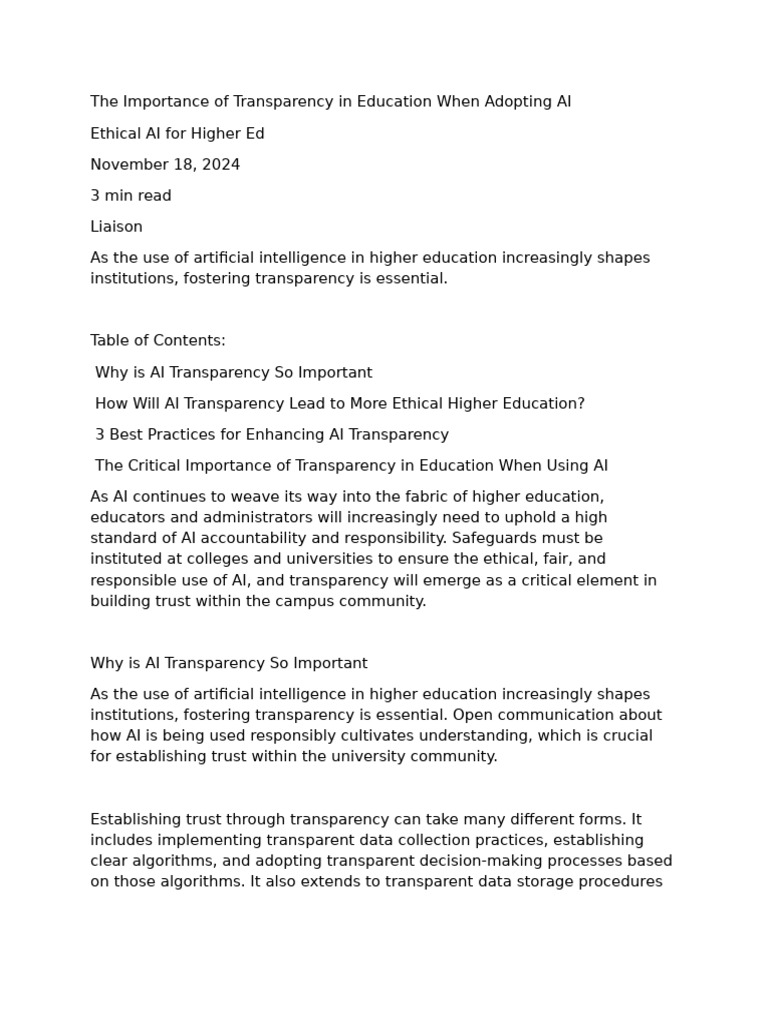 The Importance of Transparency in Education When Adopting AI | PDF ...