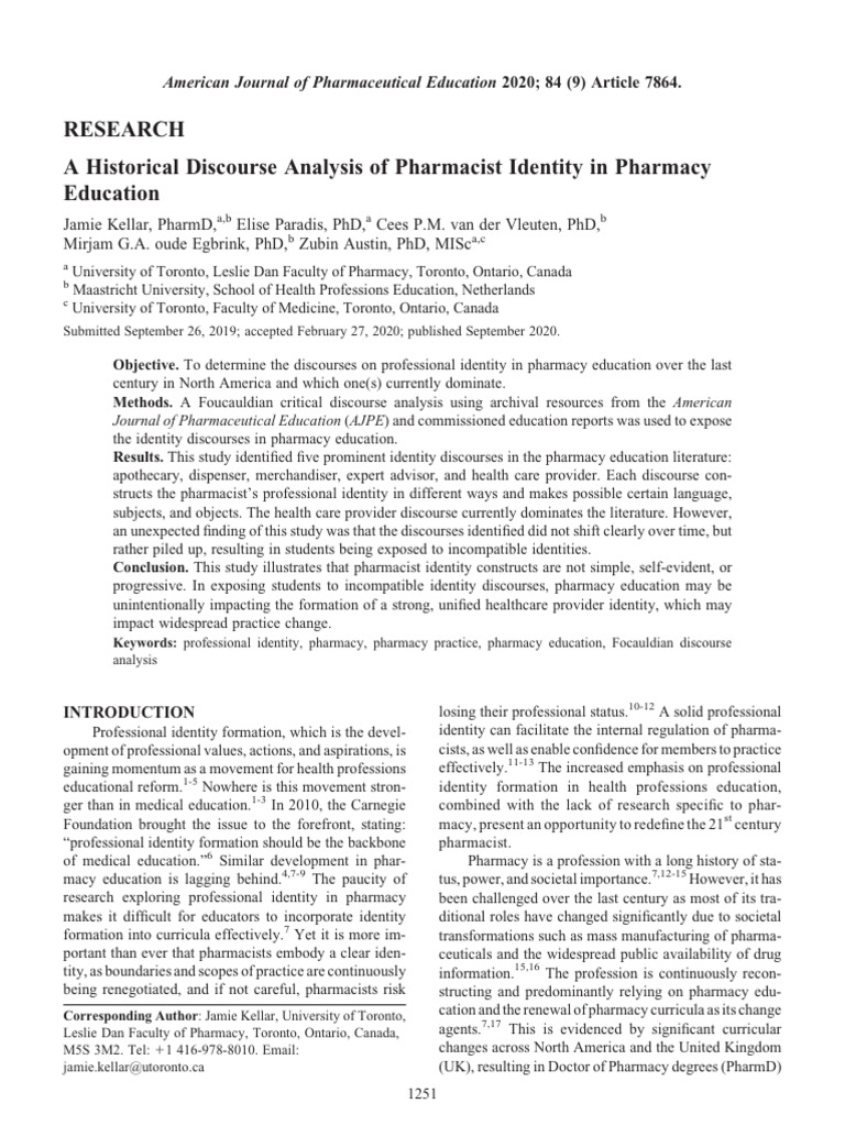 Ajpe7864.full - Discourse Analysis Prof Ident Pharm Ed - Kellar - 2020 ...