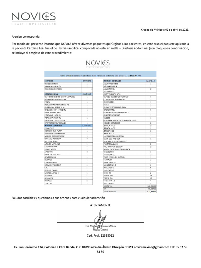 Carta Desglose Caroline Leal | PDF