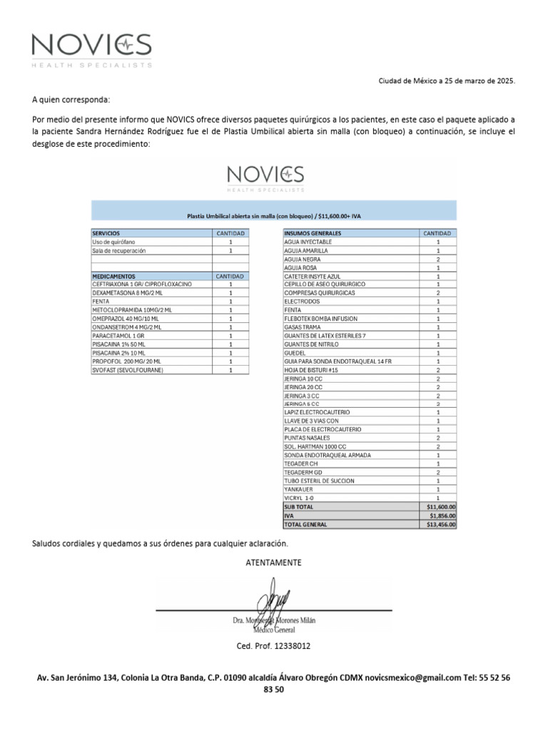 CARTA DESGLOSE SANDRA HERNANDEZ | PDF