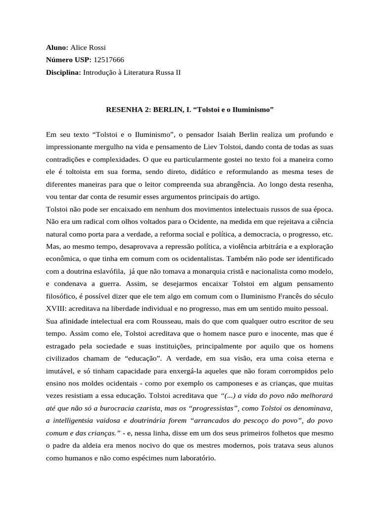 Tolstoi: Contradições e Iluminismo | PDF | Leo Tolstoy | Pensamento