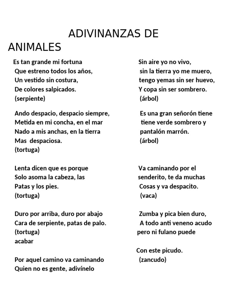 Adivinanzas de Animales | PDF | Zoología