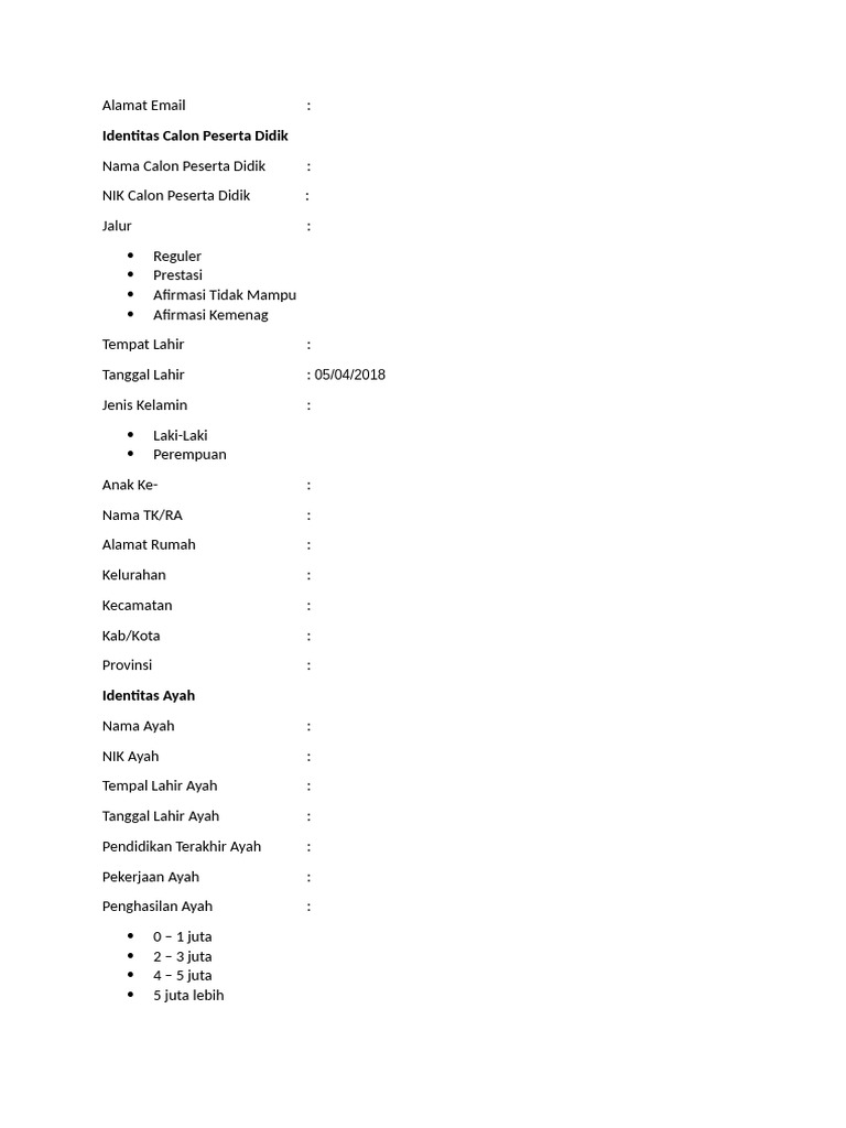 Isi Formulir Pendaftaran | PDF