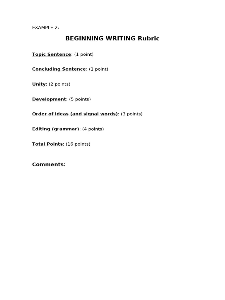 Sample Rubric (Beginning Writing) | PDF