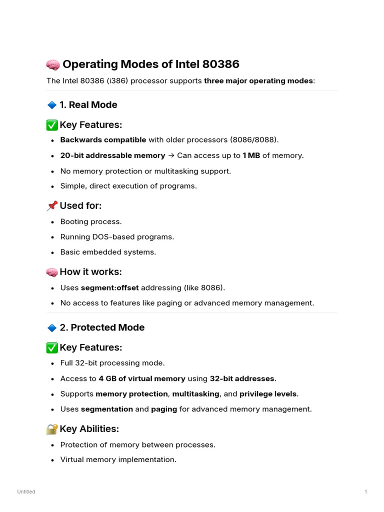 Operating Modes of Intel 80386: Real Mode | PDF | Central Processing ...