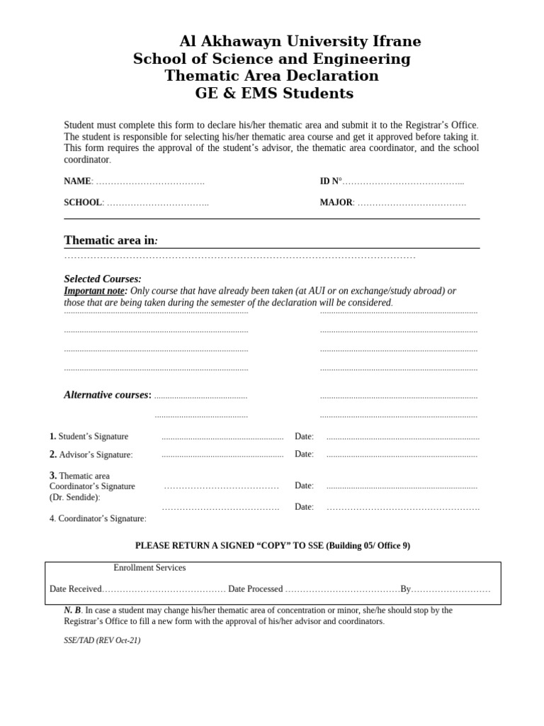 Thematic Area Declaration (Rev 10-21) | PDF