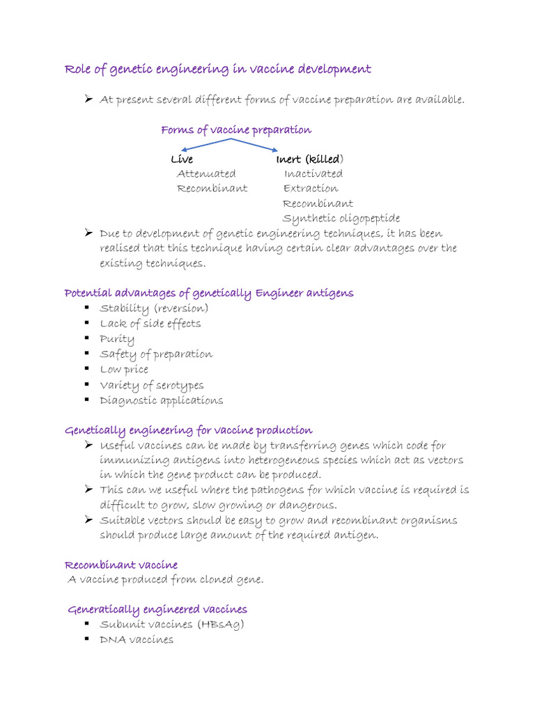 Role of Generic Engineering in Vaccine Development | PDF | Vaccines | Virus
