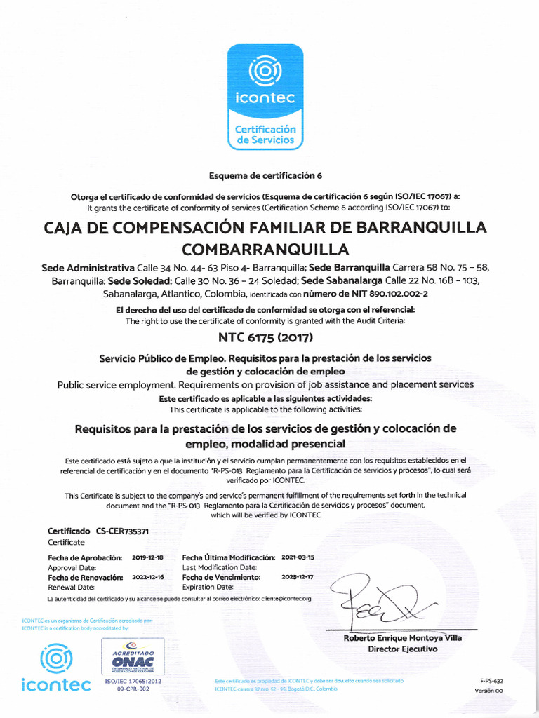 Esquema Certificacion Icontec-ntc6175cs | PDF