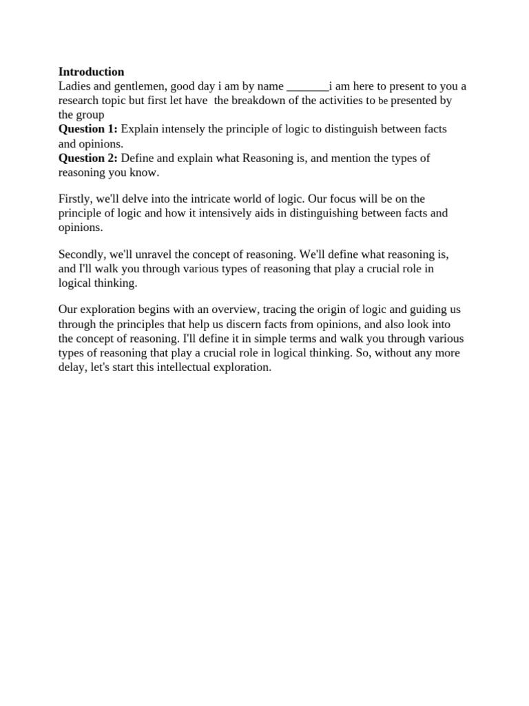 Logic and Reasoning: Facts vs. Opinions | PDF | Logic | Reason