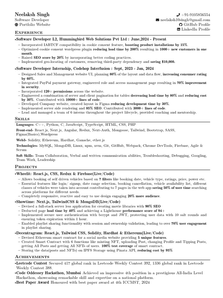Neelaksh_Development_Resume (2) | PDF | Word Press | Websites