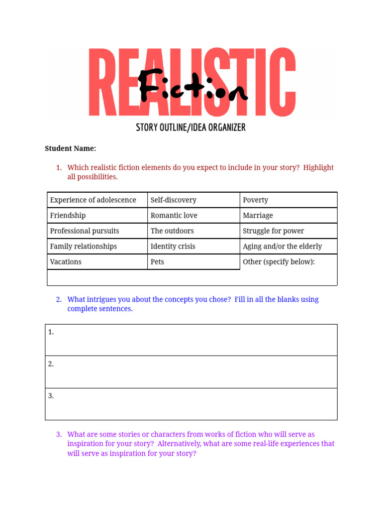 Outline - Realistic Fiction Project | PDF