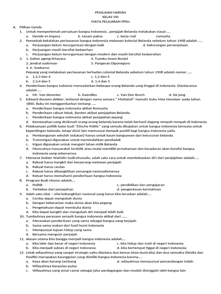 PENILAIAN HARIAN Kelas VIII | PDF