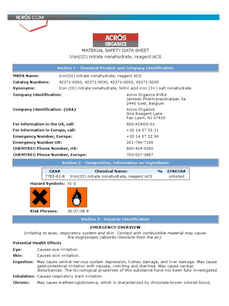 Iron(III) Nitrate Safety Data Sheet | PDF | Personal Protective ...