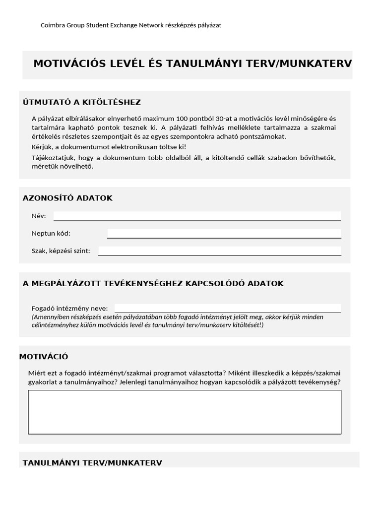 Motivacios Level Tanulmanyi Terv Sablon CG SN | PDF