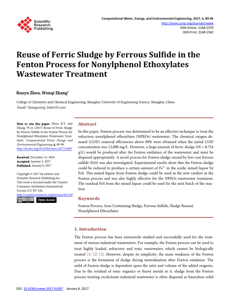 2017 Reuse of Ferric Sludge by Ferrous Sulfide in The Fenton Process ...