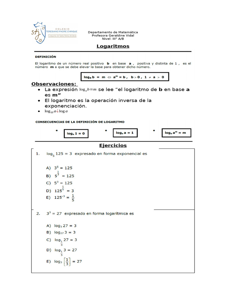 Guia Logaritmos | PDF