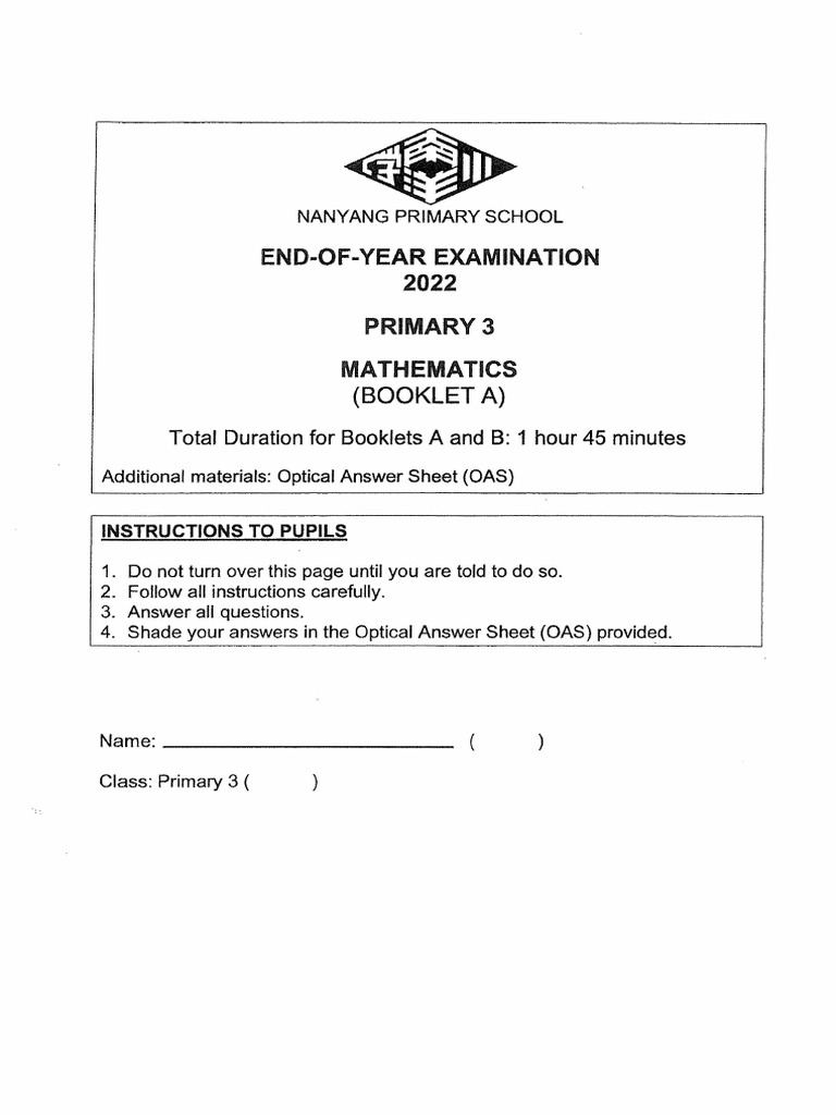 P3 Maths 2022 Nanyang EOY Papers | PDF