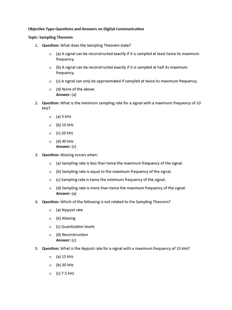 Digital - Communication - Objective - Questions Full | PDF | Sampling ...