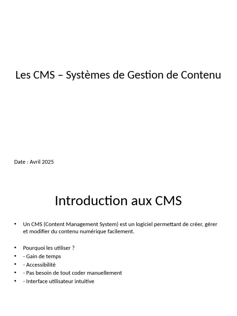 Introduction aux CMS et leurs avantages | PDF