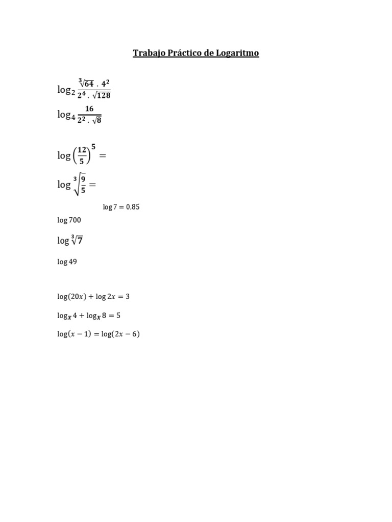 Trabajo Práctico de Logaritmo | PDF