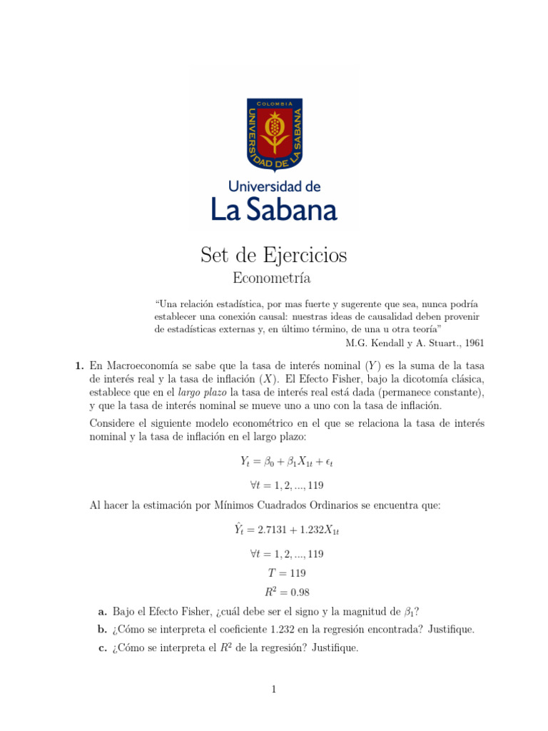 Set Ejercicios Econometría | PDF | Mínimos cuadrados ordinarios | Análisis de regresión