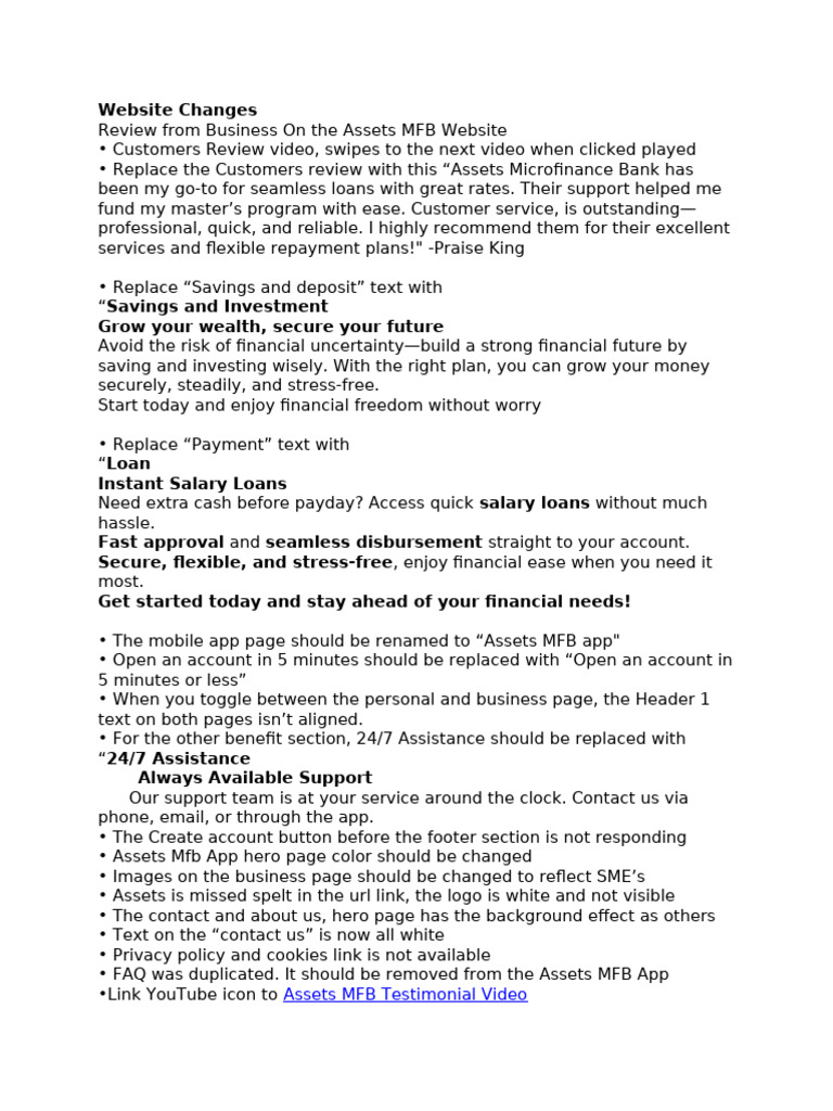 Assets MFB Website Update Overview | PDF
