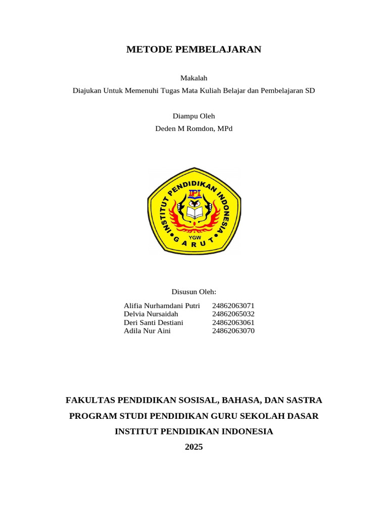 Pengertian Metode Pembelajaran - Kel 8 | PDF