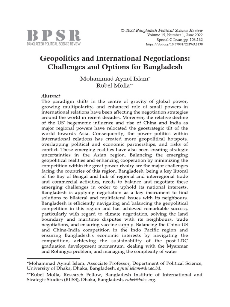 Geopolitics and International Negotiations - Challenges For BD | PDF