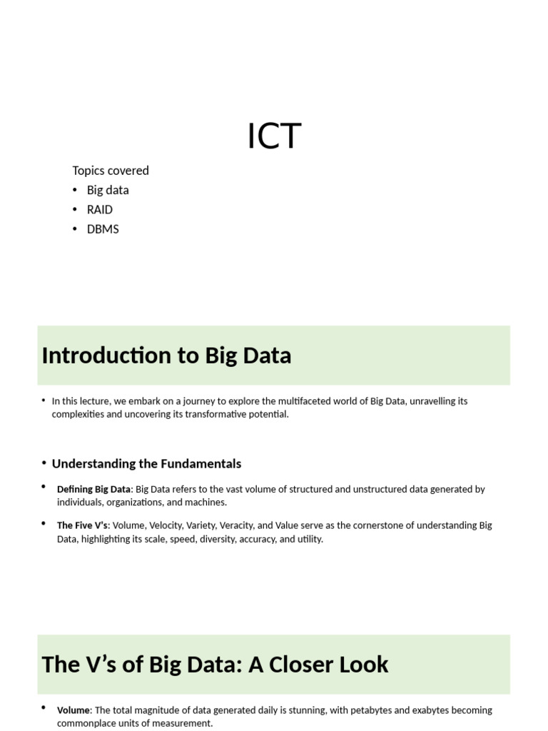ICT Big Data Raid & DBMS | PDF | Databases | Big Data