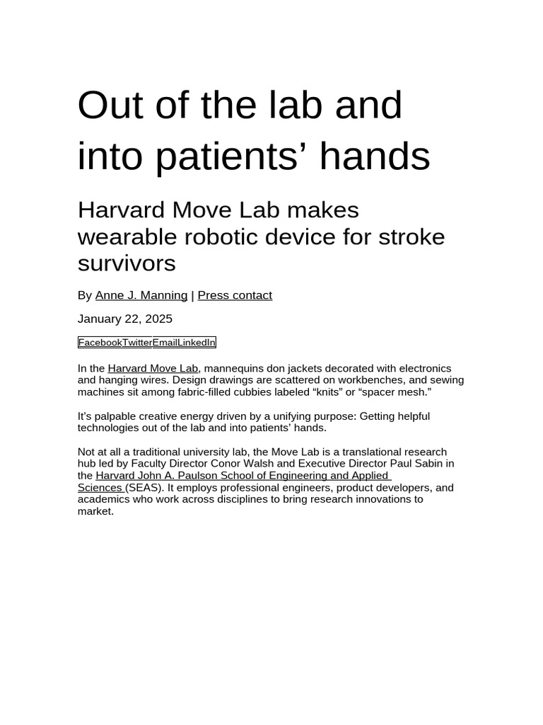 Harvard Move Lab Makes Wearable Robotic Device For Stroke Survivors | PDF