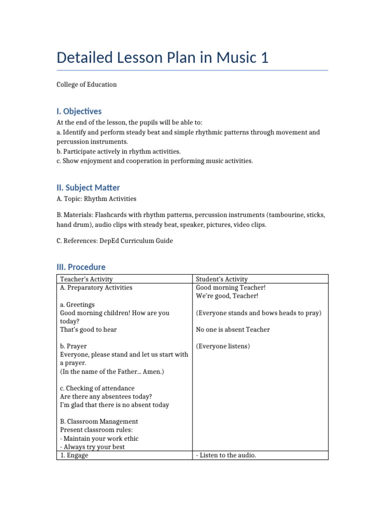 Detailed_Lesson_Plan_5Es_Music1 | PDF | Rhythm | Lesson Plan