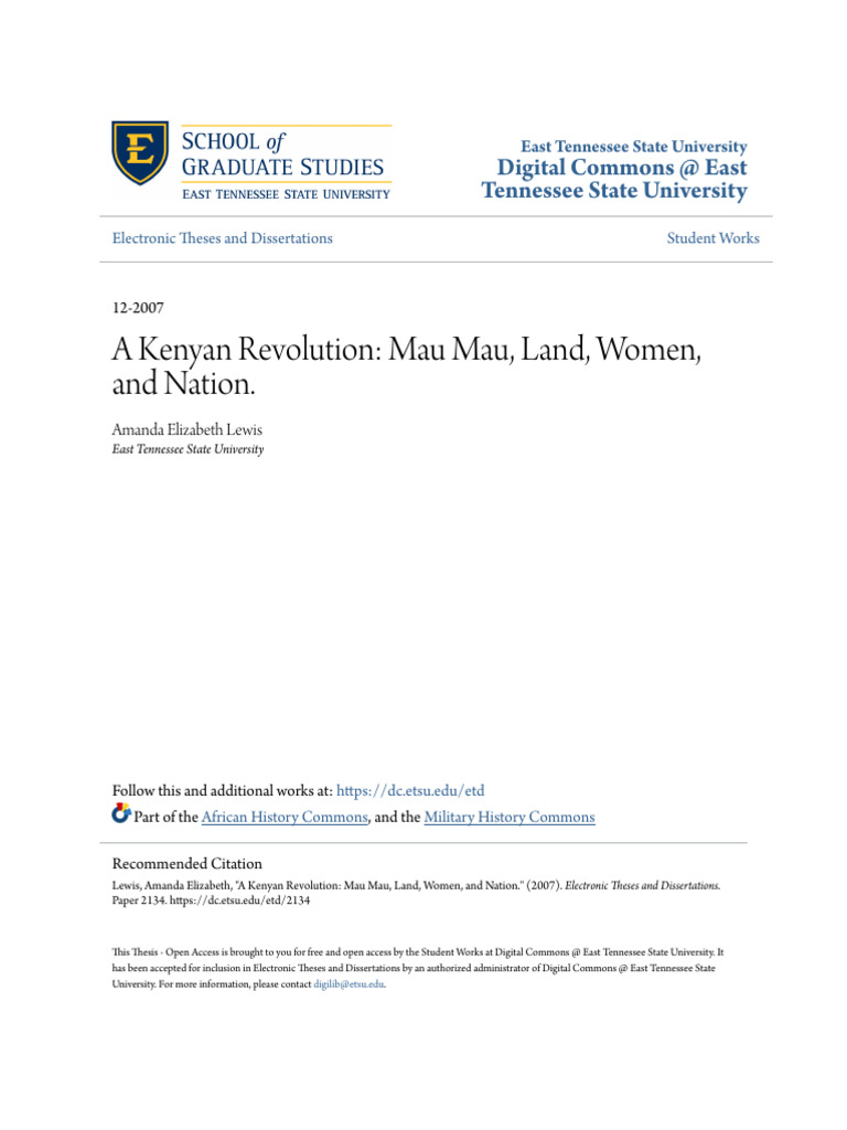 A Kenyan Revolution- Mau Mau Land Women and Nation. | PDF | Kenya