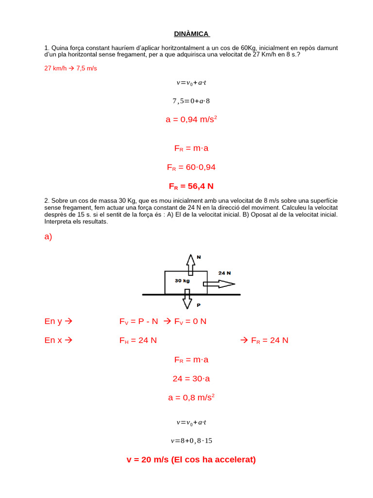 exercicis dinàmica solucions | PDF