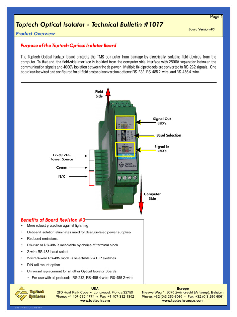 Toptech Optical Isolator Manual | PDF | Electrical Engineering | Electronics