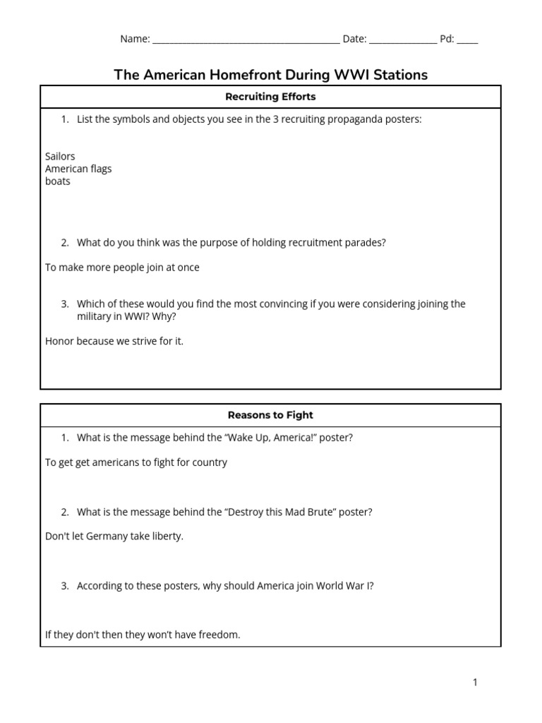 Nolie Sanders - WWI American Homefront Assignment - 8767754 | PDF