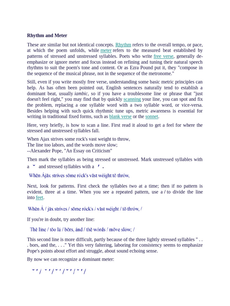 Understanding Rhythm and Meter in Poetry | PDF | Metre (Poetry) | Poetry