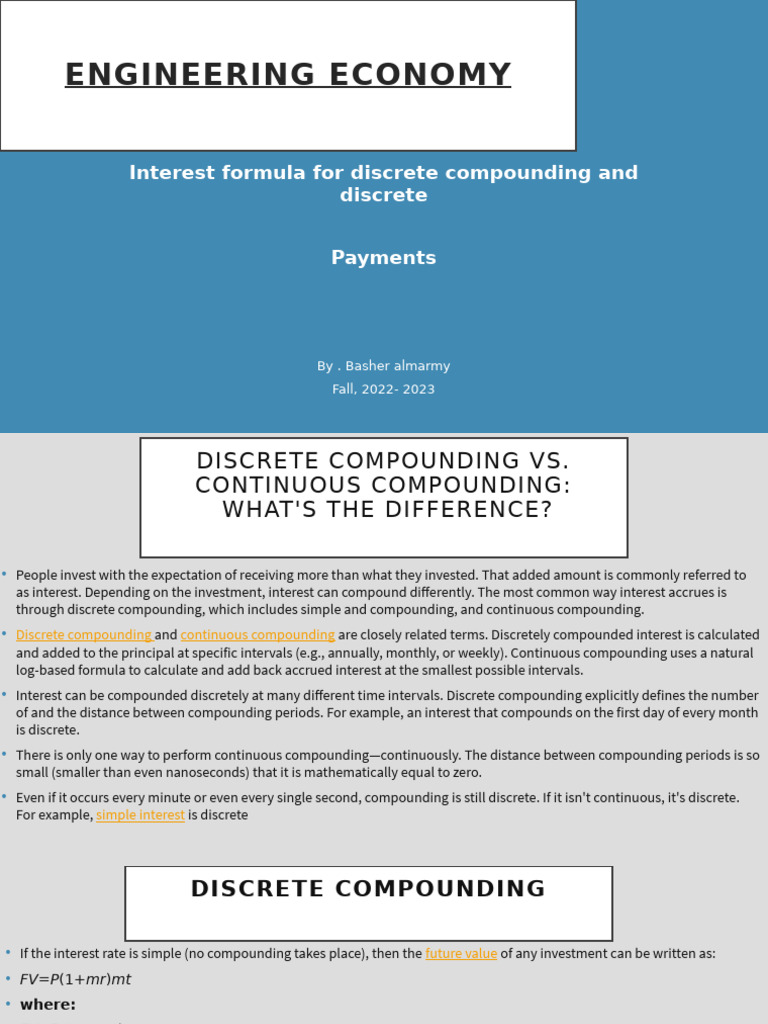 Interest Formula For Discrete Compounding and Discrete | PDF | Compound Interest | Interest