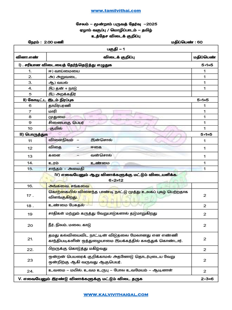 SLM - 7TH - 3rd TERM - Apr 2025 - TAMIL - ANSWER KEY - 1 | PDF