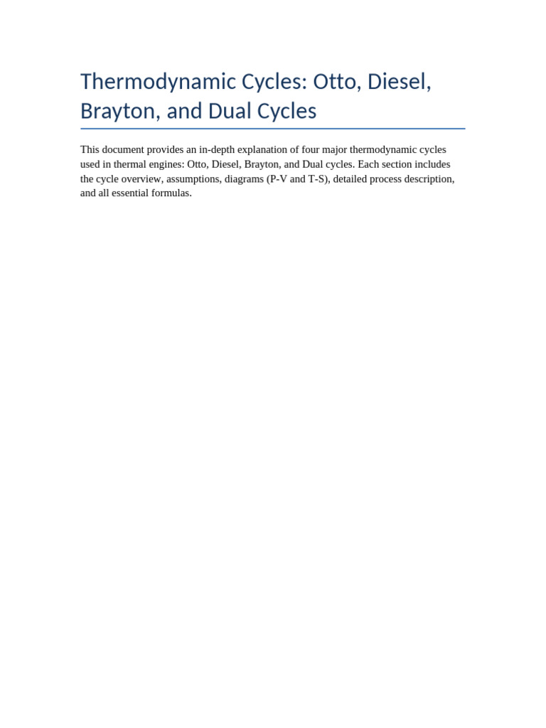 Final Thermodynamic Cycles Partial | PDF