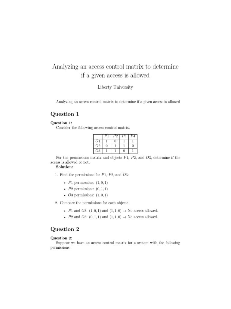 Analyzing An Access Control Matrix To Determine If A Given Access Is Allowed | PDF | Matrix ...
